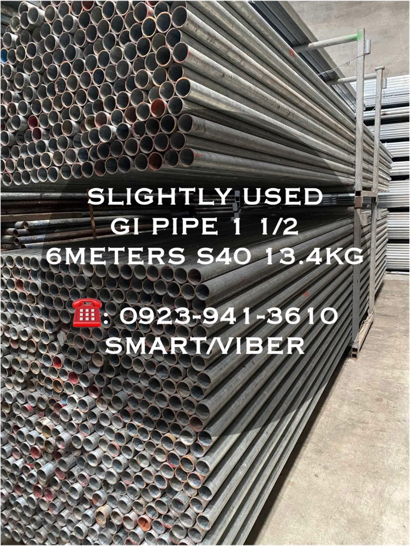 Slightly used gi pipe 1 1/2 6meters s40 13.4kg, Commercial & Industrial ...