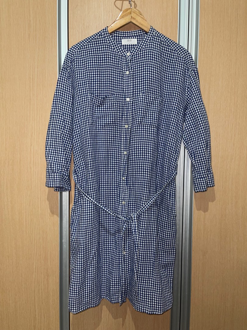 Uniqlo Linen Dress Blue Gingham, Women's Fashion, Dresses & Sets ...
