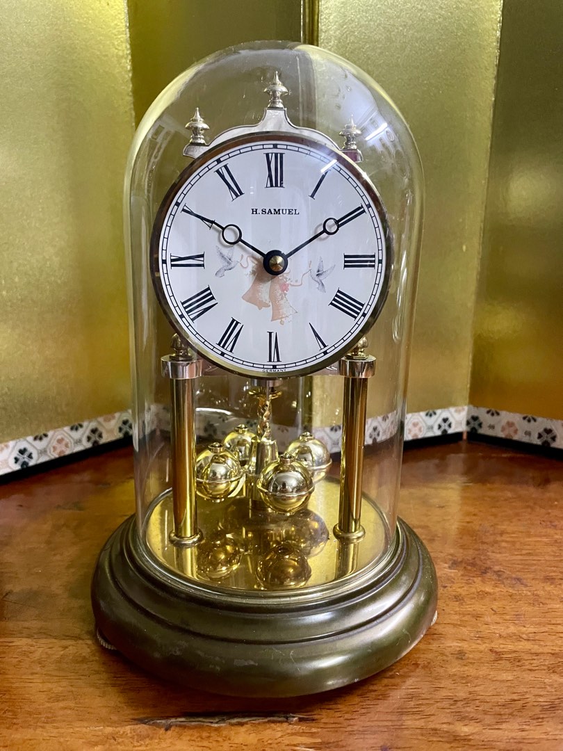 VINTAGE H.SAMUEL GLASS DOME QUARTZ ANNIVERSARY DESK MANTEL CLOCK ...