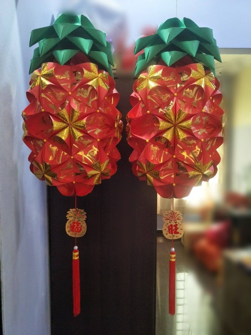 2025 CNY Decor Beautiful Red Pineapple Ong Lai Ang Pow Lantern { 1 Pair ...