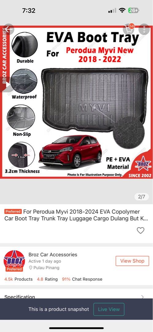 Car Boot Tray Myvi, Auto Accessories on Carousell
