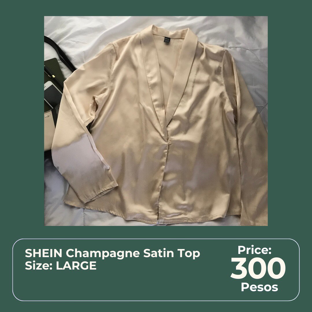 Champagne Satin Top, Women's Fashion, Tops, Longsleeves on Carousell