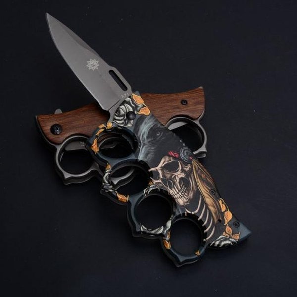 Deresrena X71 Skull Knuckle Duster Folding Knife, Hobbies & Toys ...