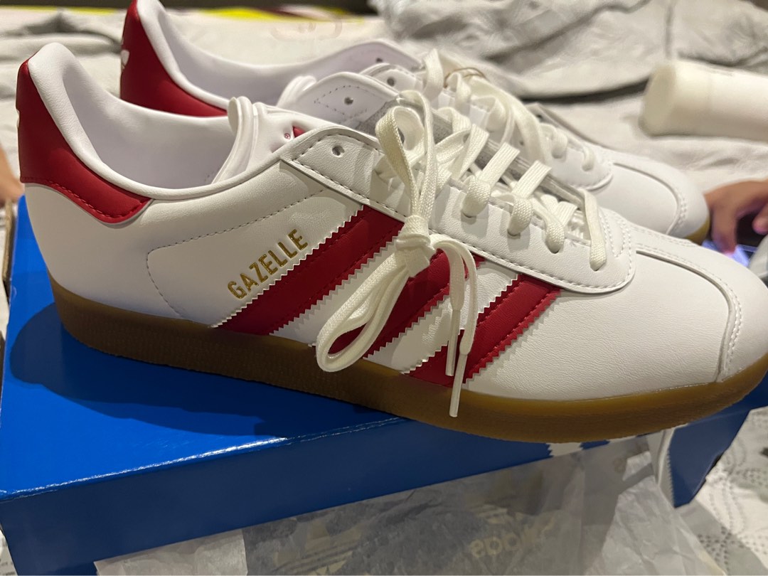 Gazelle Originals Leather White/Power Red, Men's Fashion, Footwear ...