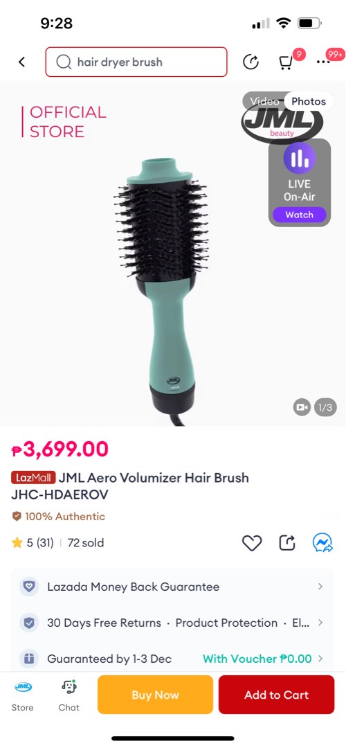 JML Aero Volumizer Hair Brush, Beauty & Personal Care, Hair on Carousell