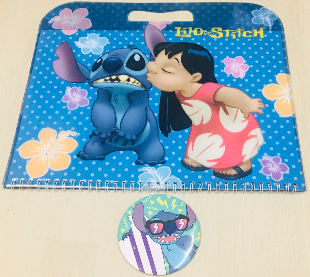 Lilo & Stitch Sketchbook/Notepad with Stitch Badge/Button Pin, Hobbies ...