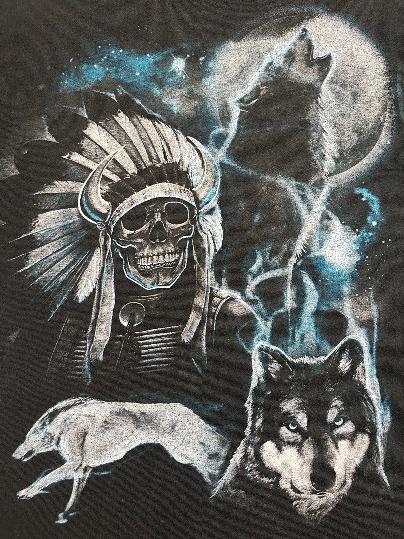 Native American x Skull x Wolf Graphic Tee, Men's Fashion, Tops & Sets ...