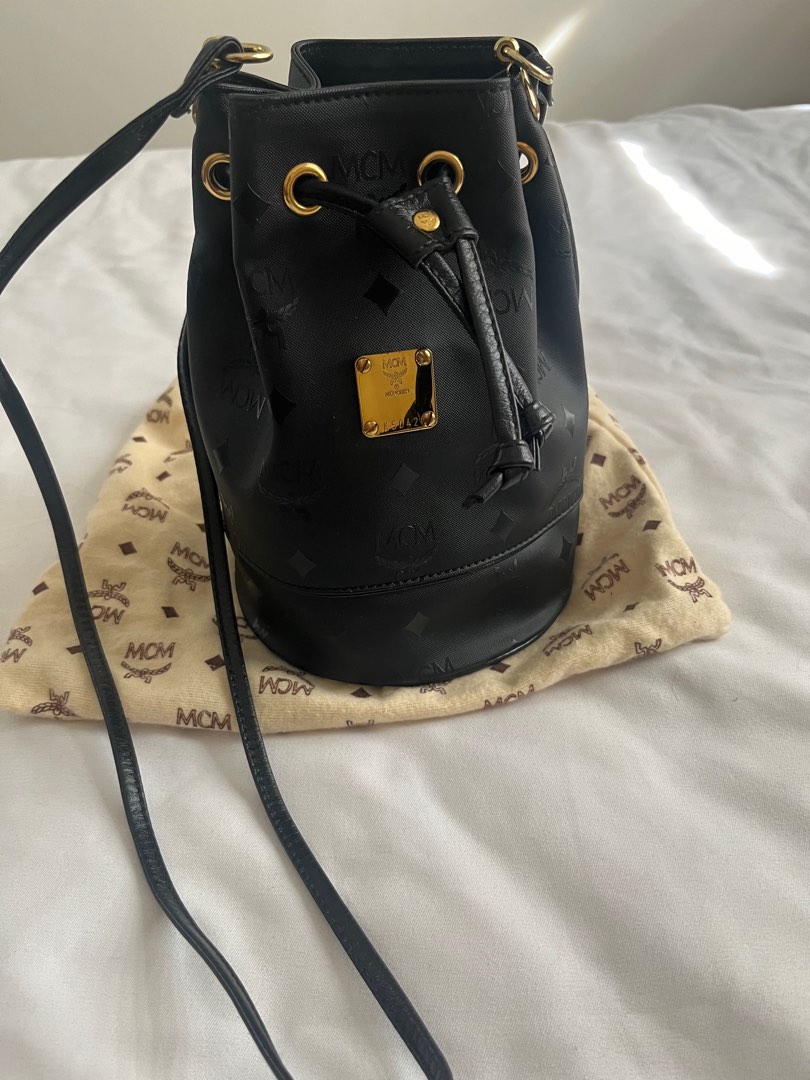 Original Vintage MCM Mini Nylon Drawstring Bucket Bag, Women's Fashion ...