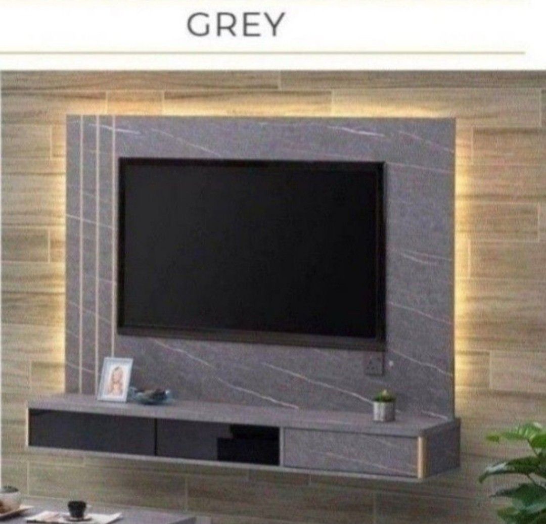 PROMO OFFER Left 1 - LED Backing Marble Print I grey Wall Mount tv ...