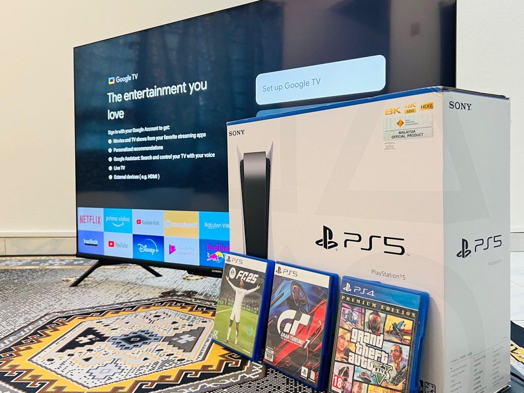 Ps5 fat disc (MY SET) Only With 4 disc FC25 & FC24 & GT7 & GTA V, Video ...