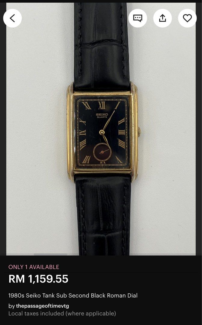 Seiko Tank Sub Second Black Dial Rare Vintage 1980s watch, Men's ...