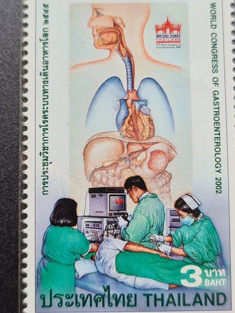 Thailand 2002 Stamp 1v shows a flexible endoscope being passed through ...