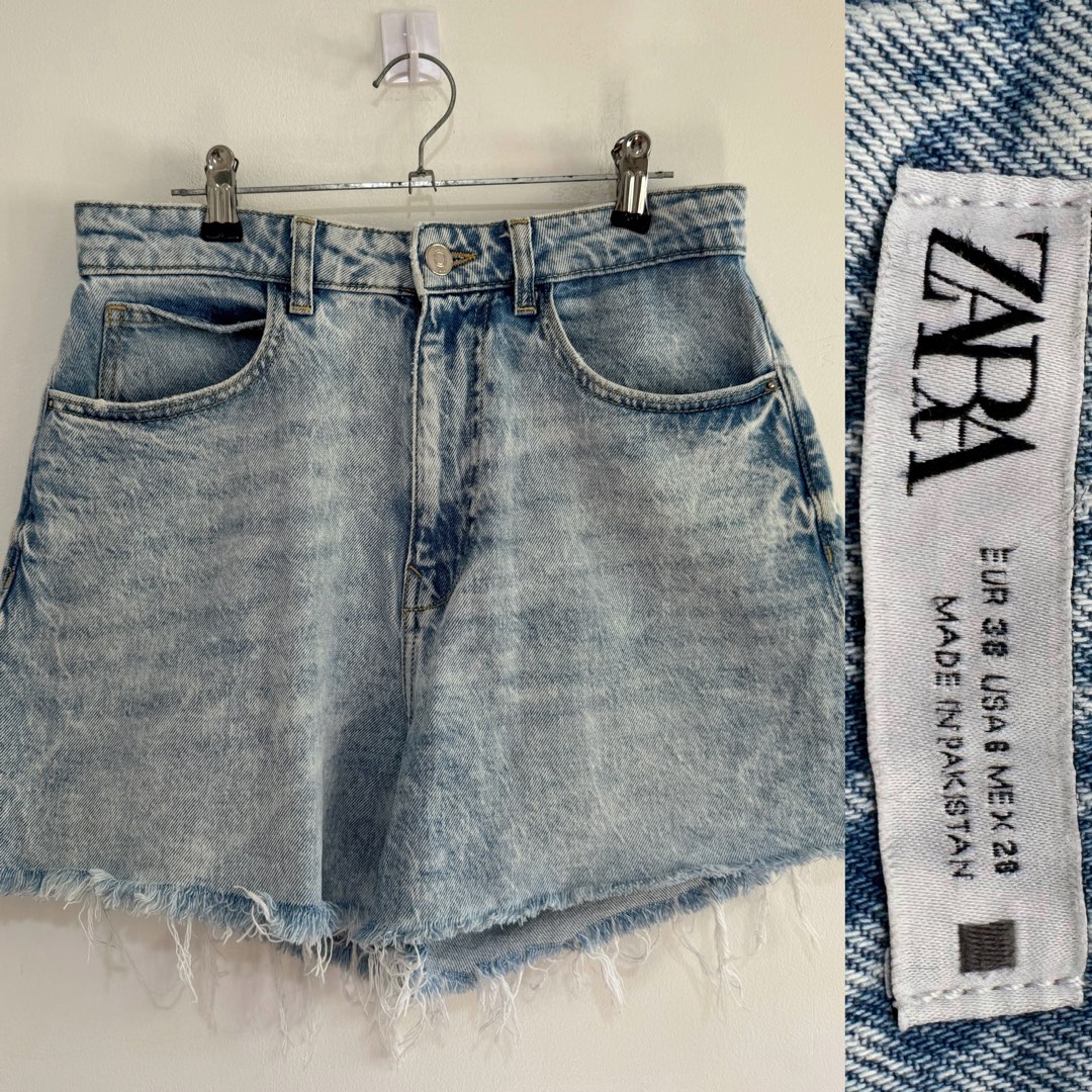 Zara High Waist Denim Short, Women's Fashion, Activewear on Carousell