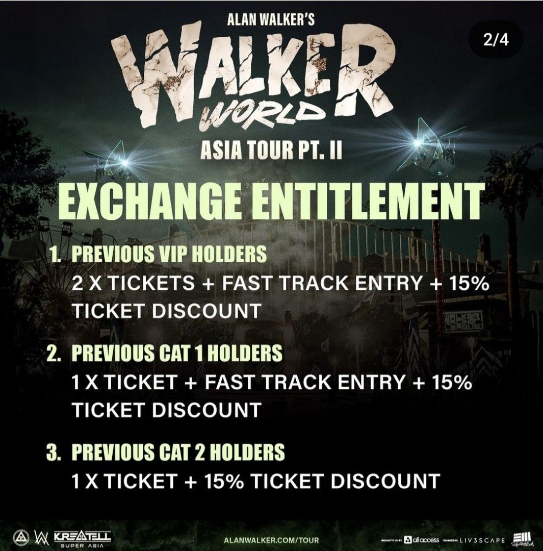 ALAN WALKER 'WALKER WORLD' TOUR TICKET, Tickets & Vouchers, Event ...