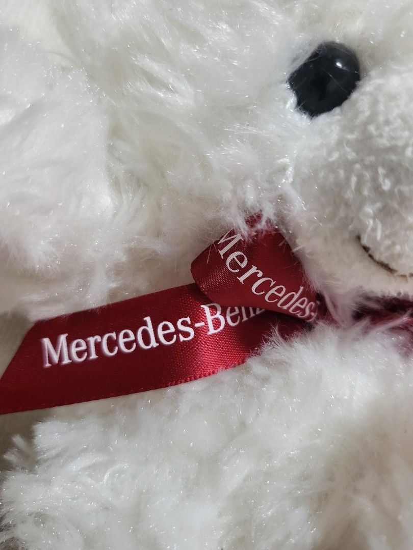 Authentic Mercedes Benz Official White Fluffy Teddy Bear Beanie Plush ...