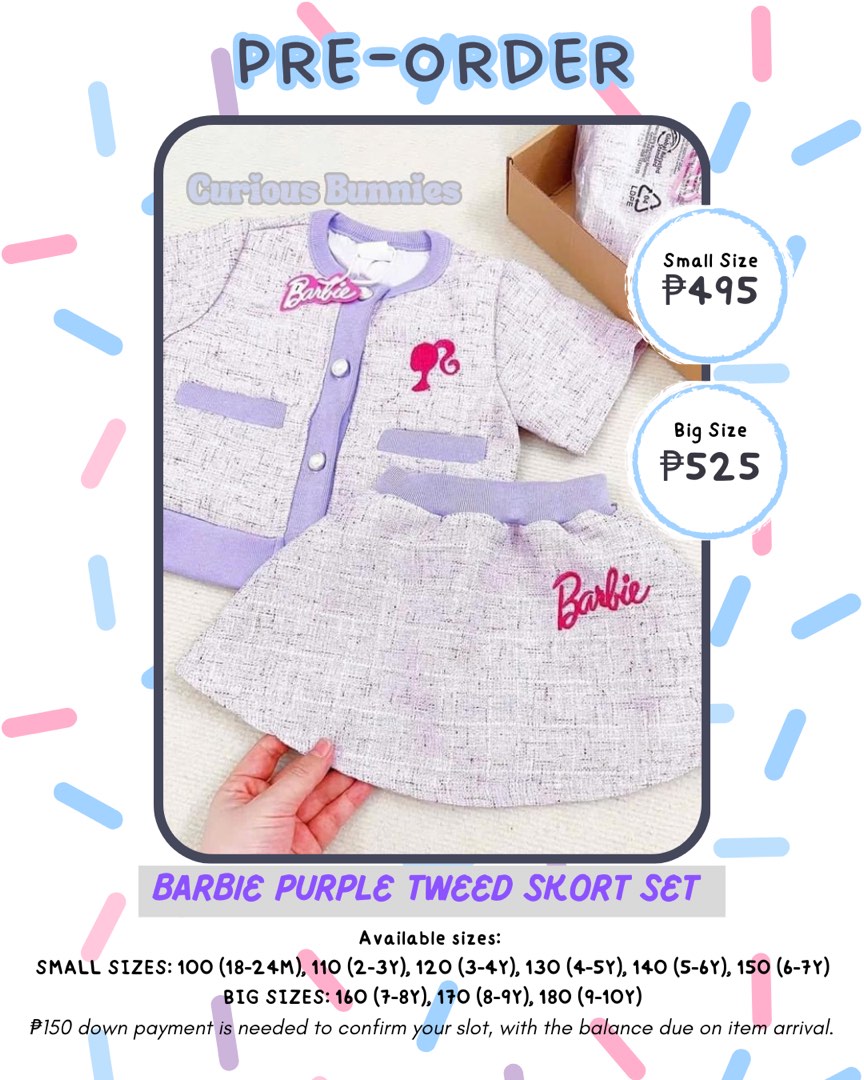 Barbie Purple Tweed Set, Babies & Kids, Babies & Kids Fashion on Carousell