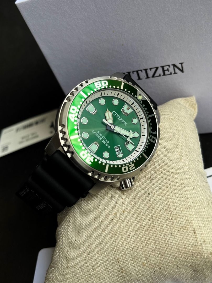 BNEW AUTHENTIC! Citizen Promaster Diver Watch BN0158-85X Eco-Drive Green Dial Stainless Steel ...