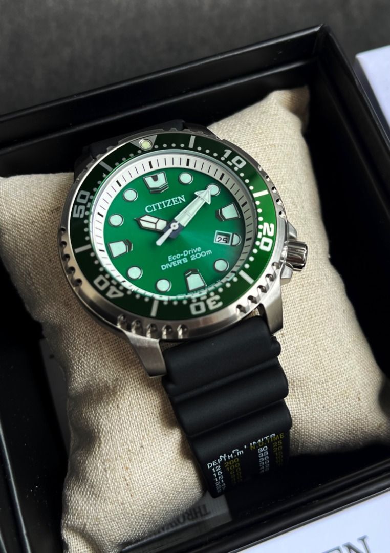 BNEW AUTHENTIC! Citizen Promaster Diver Watch BN0158-85X Eco-Drive Green Dial Stainless Steel ...