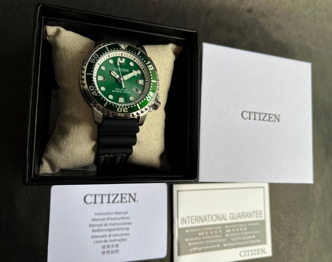 BNEW AUTHENTIC! Citizen Promaster Diver Watch BN0158-85X Eco-Drive Green Dial Stainless Steel ...
