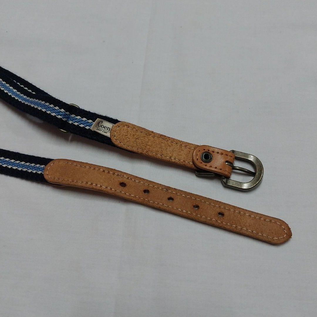 Coen Japan Women Webbing Belt with Brown Leather Trim. Size 25 - 30 ...