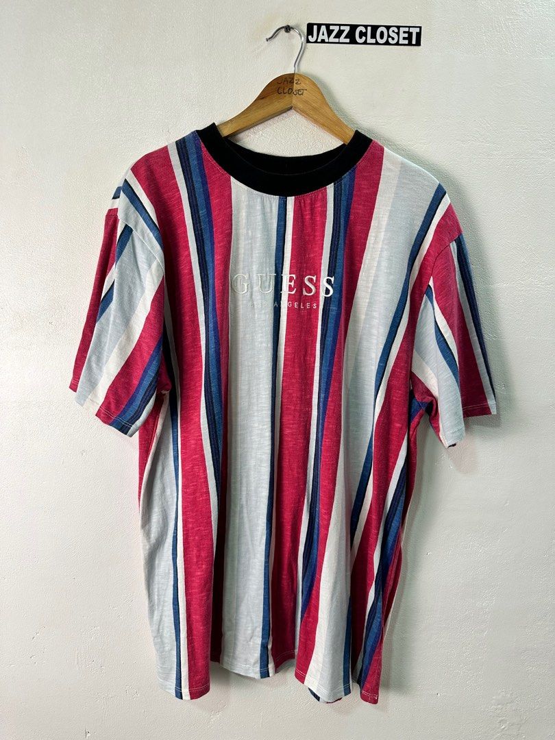 Guess Los Angeles Vertical Stripes Tri-Color Tshirts, Men's Fashion ...