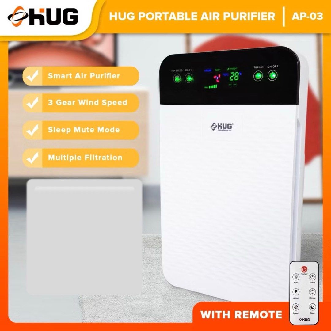 HUG Portable Smart Antibacterial Anti-Odor Anti-Allergy Hepa Disinfect ...