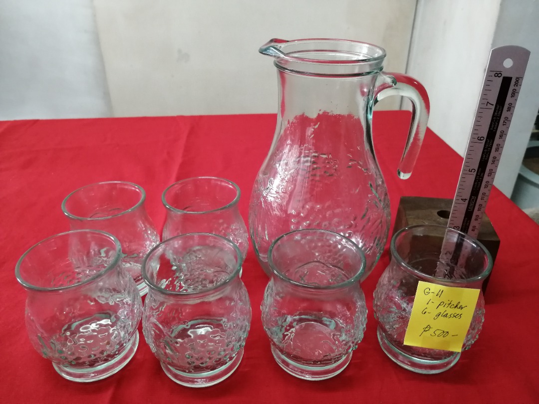 Vintage set of pitcher and drinking glasses, Furniture & Home Living ...