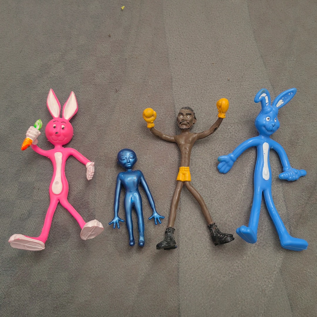 4pcs Figure Vintage Bendable Bendy Wire Rubber Pink Rabbit Bunny Orange ...