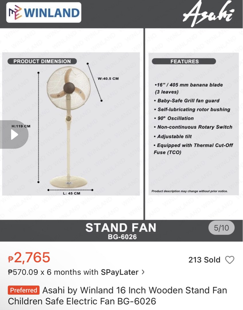 Asahi Stand Fan 16" Baby-Safe Grill BG-6026 (Brand-New) (Sealed ...