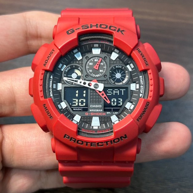Casio G-Shock GA-100B-4A Red Men Watch, Men's Fashion, Watches ...