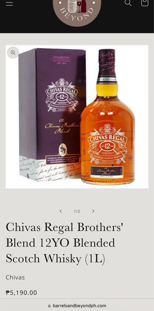 Chivas Regal - Brothers' Blend 12 Year Old 1L | Blended Scotch Whisky, Food & Drinks, Beverages ...