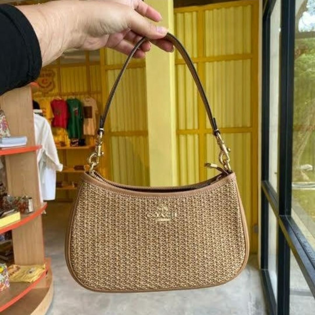 Coach CR350 Teri Shoulder Bag in Latte Straw and Smooth Leather with ...