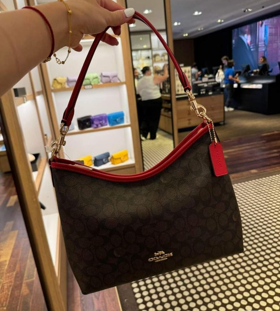 Coach CV975 Laurel Shoulder Bag Signature Coated Canvas and Smooth ...