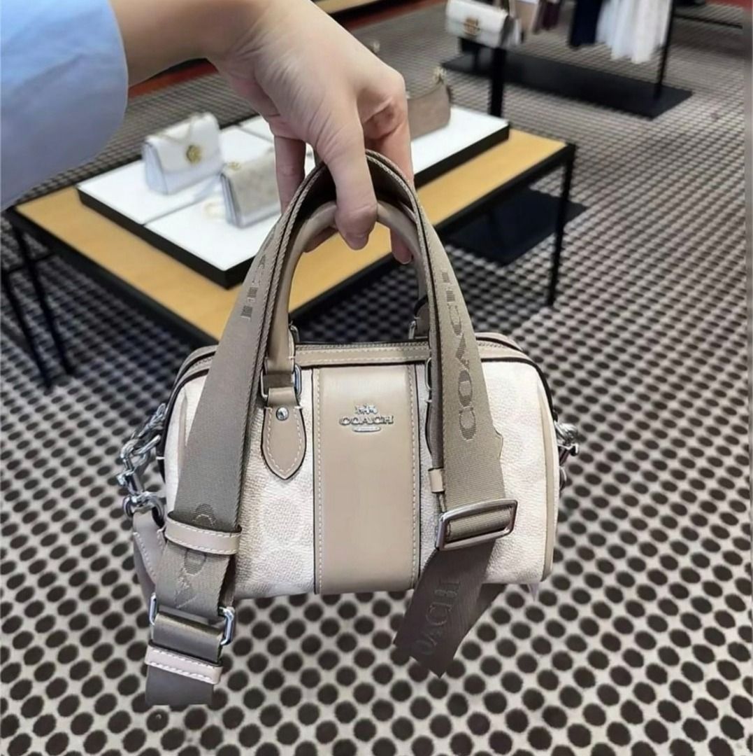 Coach CW331 Mini Rowan Crossbody in Signature Coated Canvas and Smooth Leather with Detachable ...