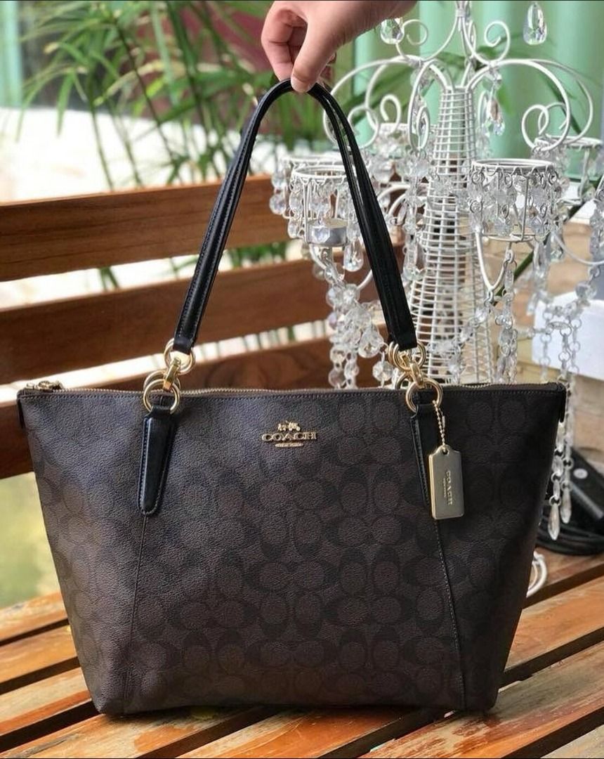 Coach F58318 Ava Zip Tote in Signature Coated Canvas with Leather Trim ...