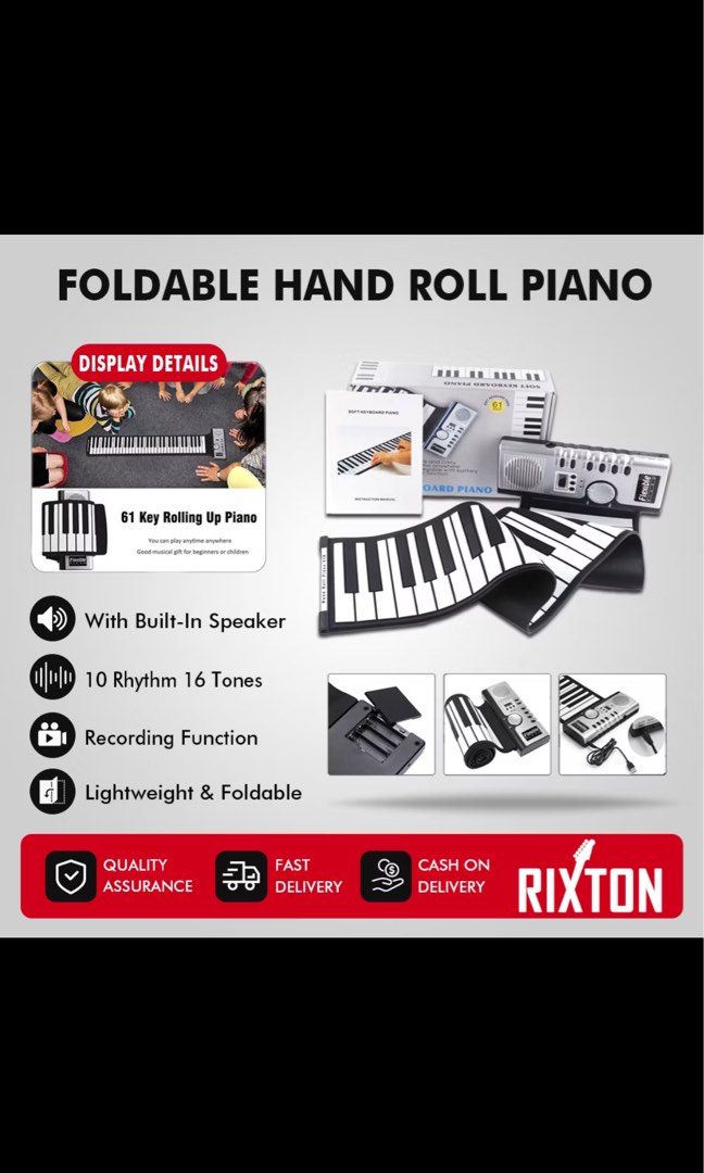 RIXTON Portable 61 Keys Universal Flexible Roll Up Electronic Keyboard ...