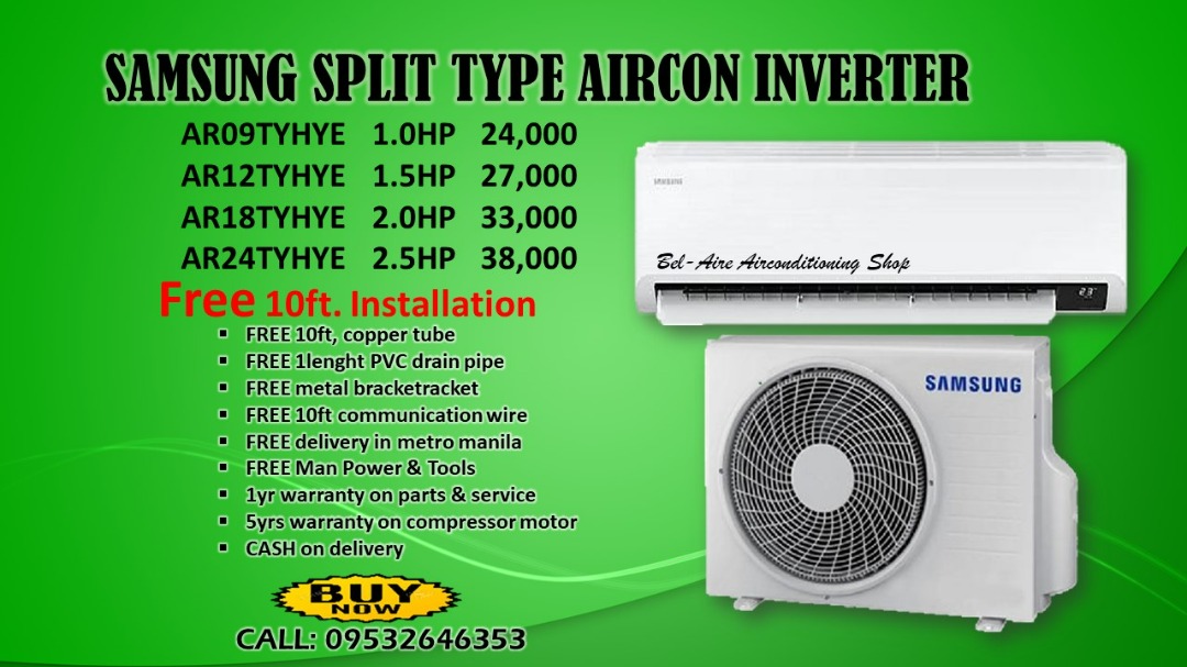 SAMSUNG DIGITAL INVERTER SPLI TTYPE AIRCON FREE INSTALLATION, TV & Home ...