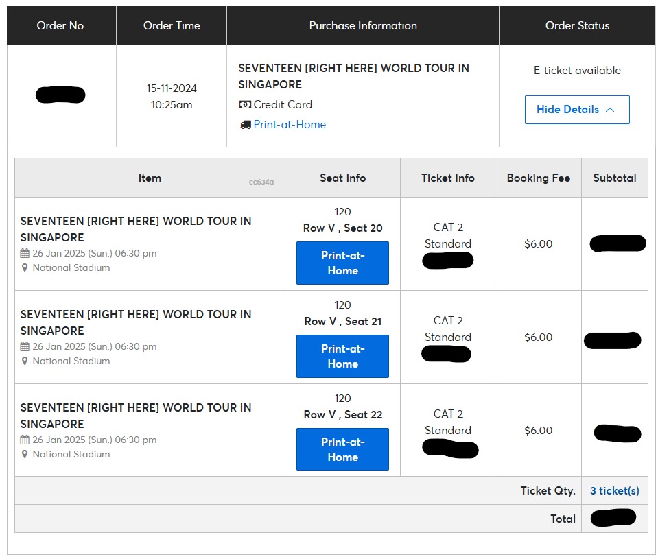 Seventeen [Right here] world tour in Singapore x3 c2 connecting seats ...