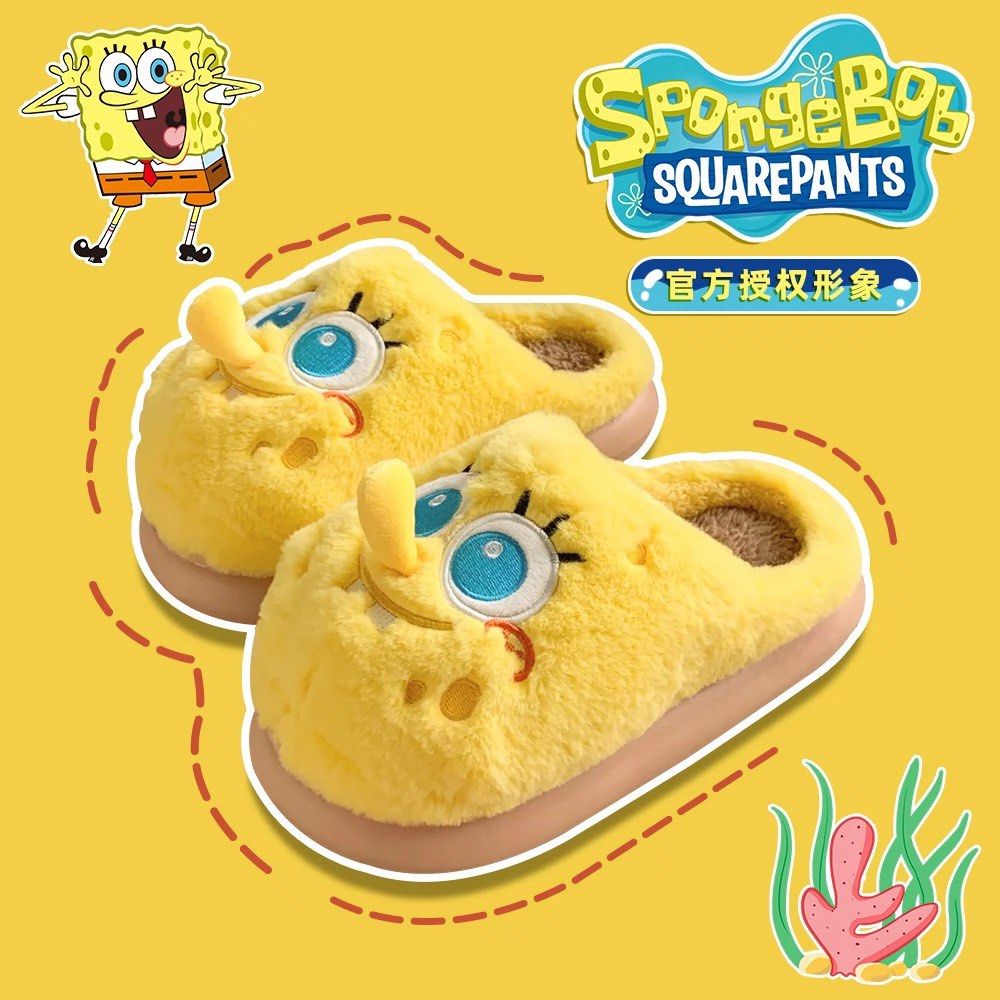 Spongebob Fluffy House Slippers, Women's Fashion, Footwear, Shoe ...