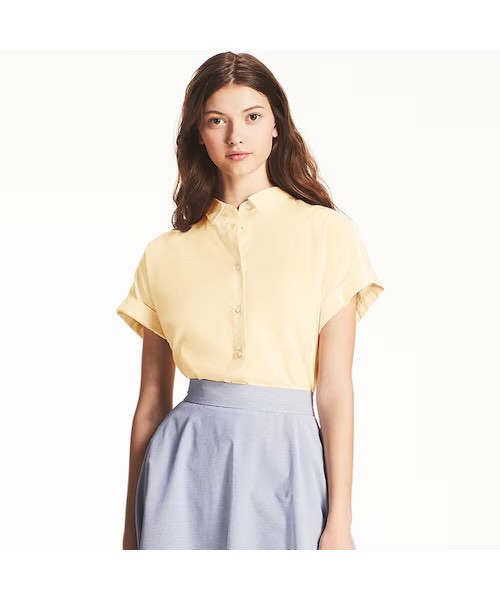 Uniqlo Pale Yellow Button Up Top, Women's Fashion, Tops, Blouses on ...