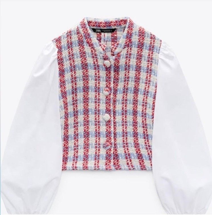 Zara Combination Textured top, Women's Fashion, Tops, Blouses on Carousell