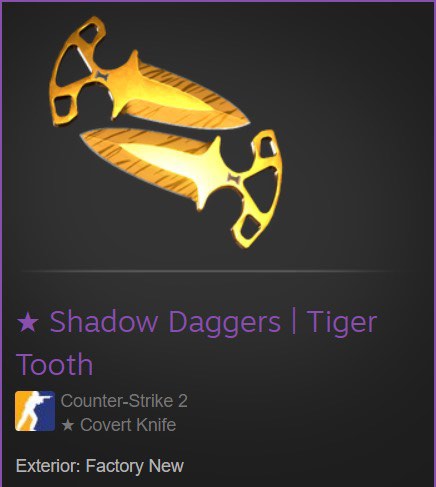 CS knife shadow daggers tiger tooth FACTORY NEW, Video Gaming, Gaming Accessories, In-Game ...
