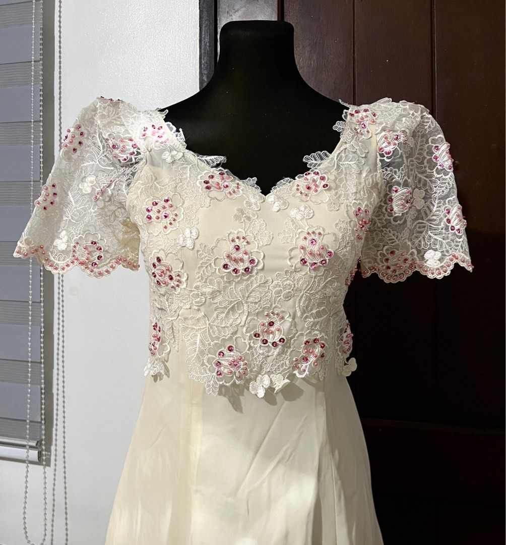 Custom Beaded Lace Filipiniana Gown, Women's Fashion, Dresses & Sets ...