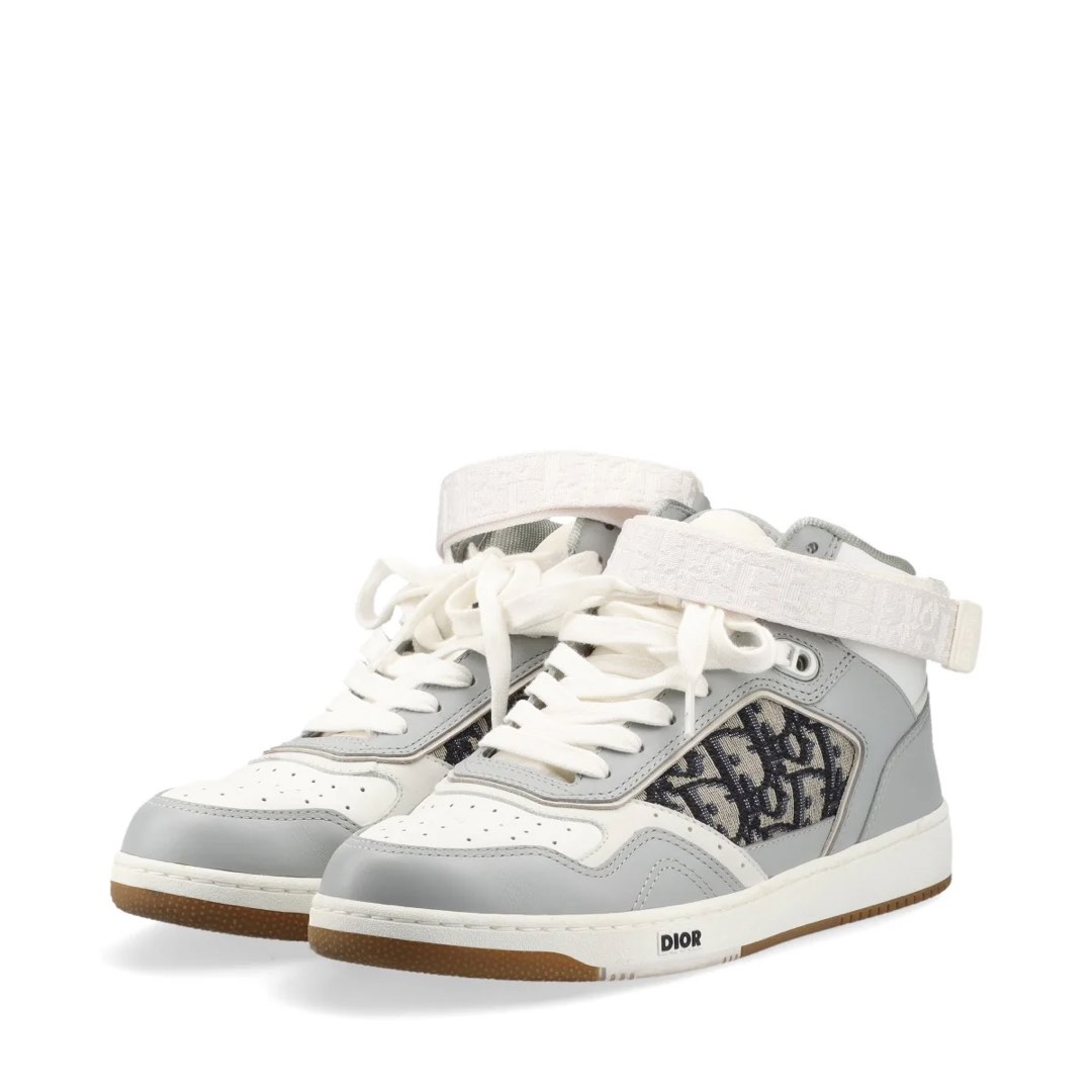 Dior B27 Leather x Fabric High Top Sneakers 39 Men's Grey x White 21CNV ...