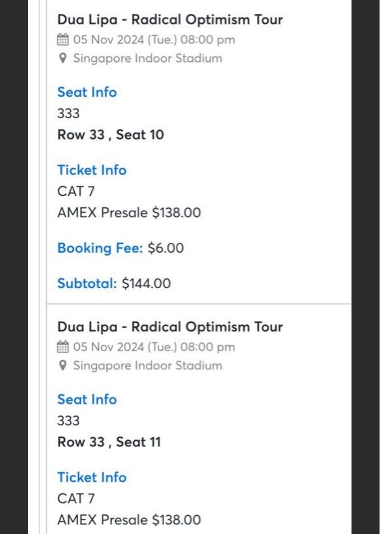 Dua lipa Physical Tickets 2X, Tickets & Vouchers, Event Tickets on ...