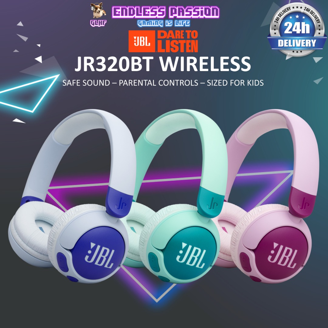 JBL JR 320BT Wireless On-Ear Bluetooth Headphones for Kids with Built ...