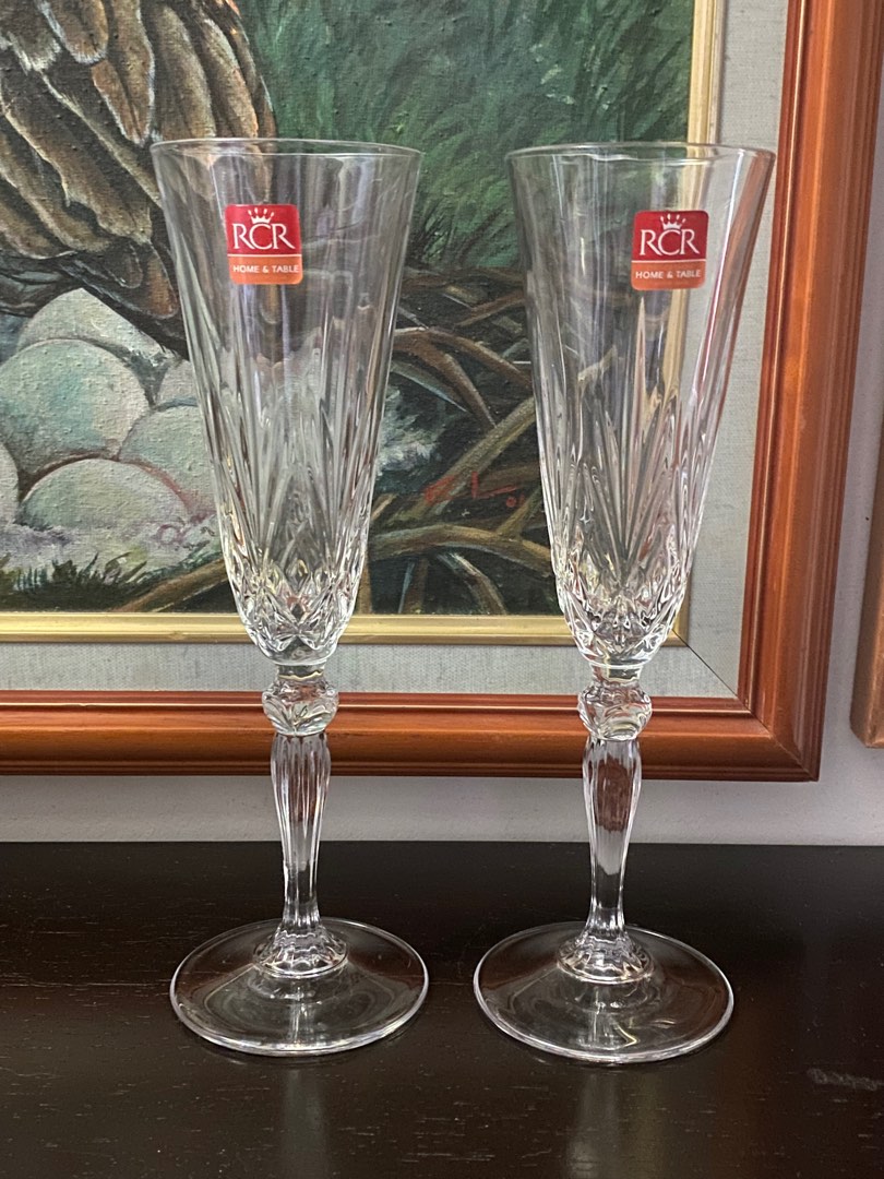 RCR Italy Fine Crystal Stem Champagne Flutes ( pair), Furniture & Home ...