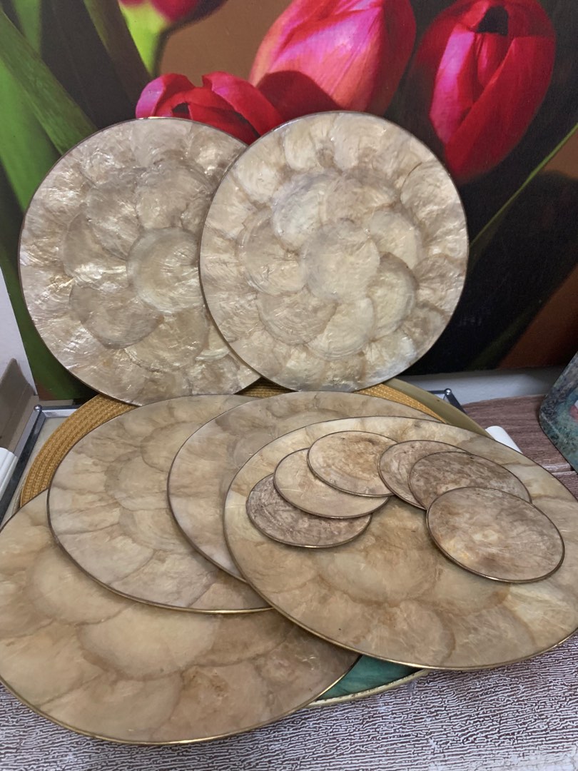 Set of 6 vintage Capiz Shell |mother-of-pearl placemats and 6 coasters ...