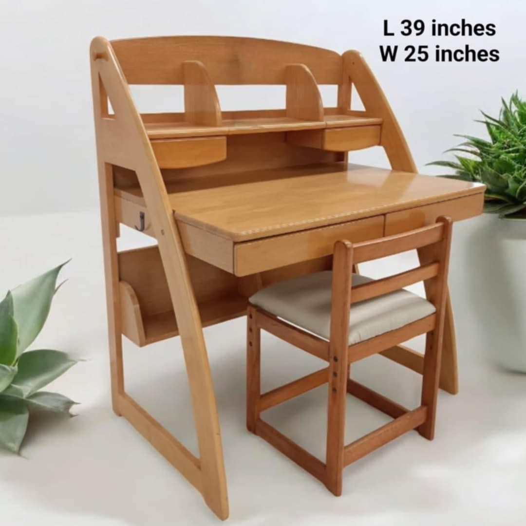 Study/ work desk with chair made of solid wood, Furniture & Home Living ...