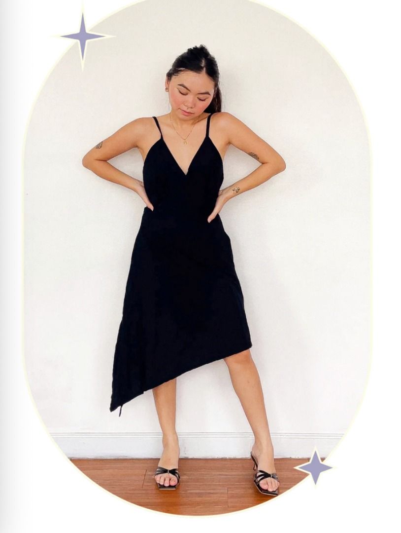 Sunki Dream Girl bias linen midi dress in noir, Women's Fashion ...